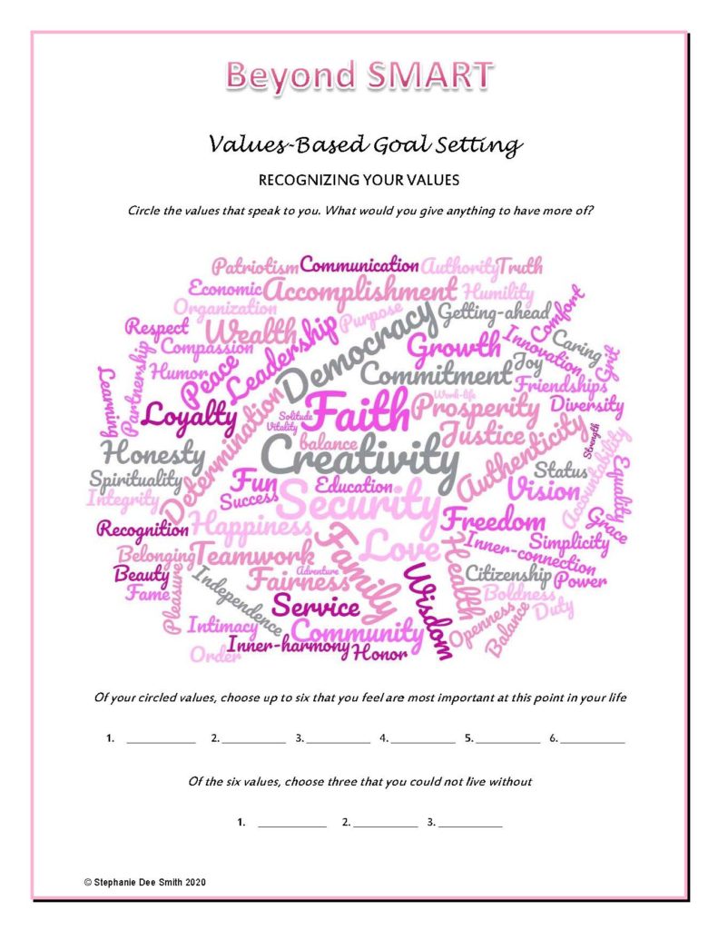 Values Worksheet - The Pink Briefcase